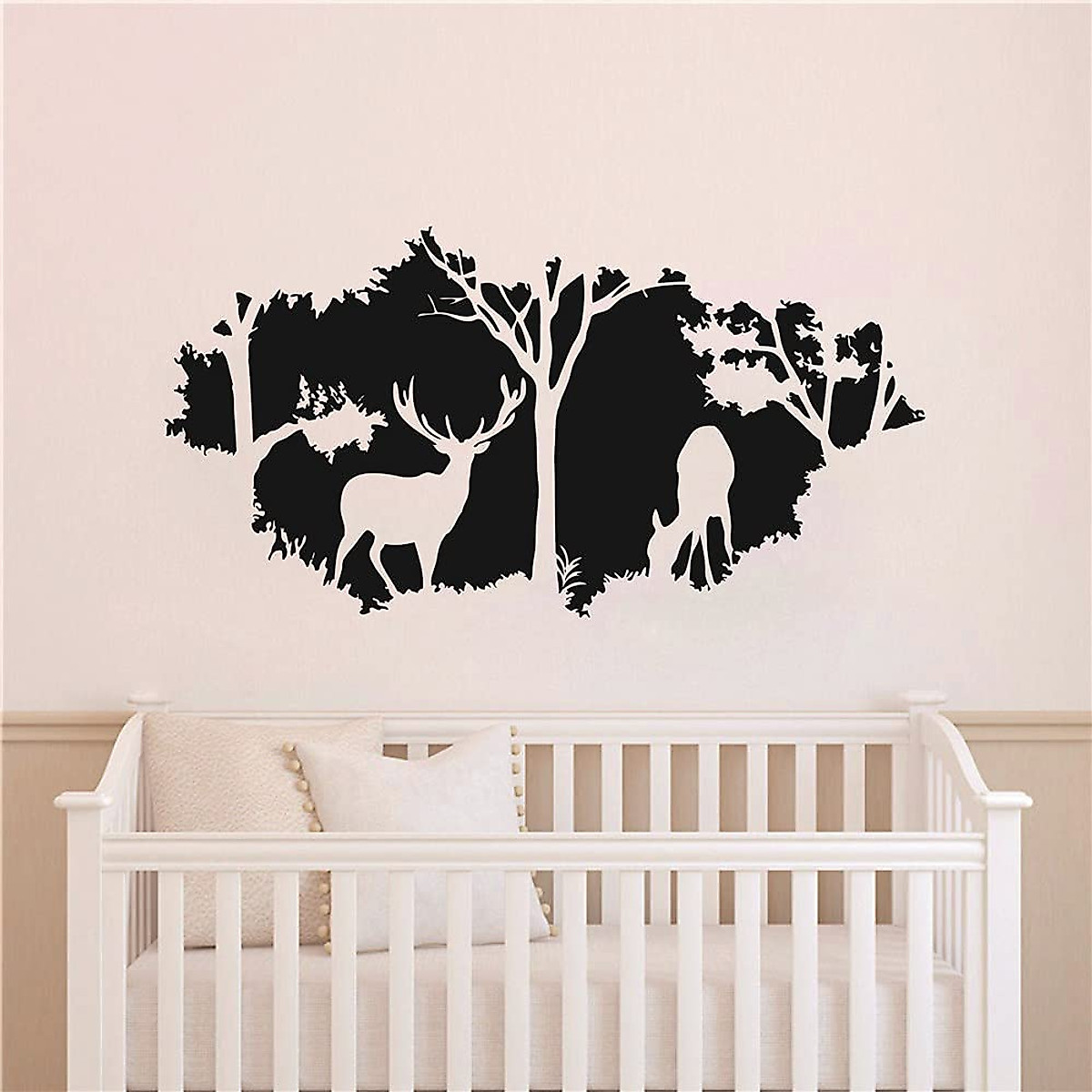 Forest Animals Wild Deers Wall Deal Art Vinyl Wall Sticker for Boys Kids Room Hunting Jungle Wall Decal for Bedroom Living Room Art House Decor Mural TM-46 (Black)
