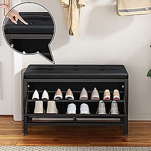 8-10 Pairs Shoe Rack Bench with Door, Entryway Shoe Storage Cabinet with Hidden Shoe Shelf, Shoe Storage Bench for Entryway Closet