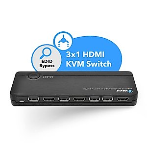 OREI 3 Port KVM Switch 4K@60Hz, 1 USB-C DP Input, 2 HDMI Inputs & 4 USB 2.0 Ports to Connect Flash Drives, Printers and Keyboard-Mouse (UKM-301C)
