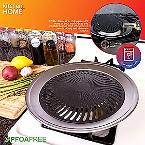 Kitchen + Home Stove Top Smokeless Grill Indoor BBQ, Stainless Steel with Double Coated Non Stick Surface