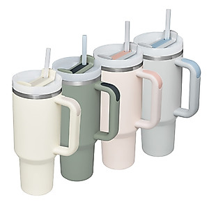 Insulated 40oz Quencher H2.0 Travel Tumbler Mug with Handle, 2 in 1 Slide Lid, Reusable Straw, and Plastic Grip - Double Walled Stainless Steel Keeps Hot and Cold (Bay Leaf)