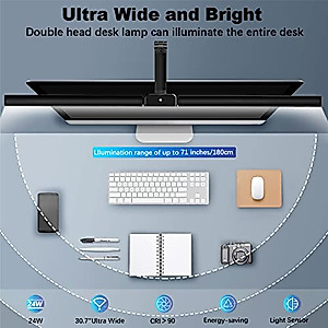 LED Desk Lamp with Clamp, Bravzurg 30.7in 24W Dual Light Source Table Lamps for Home Office with Light Sensor Function, 5 Modes and Dimmable, Eye Protection Clip Light for Study Monitor Studio Reading