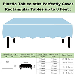 Plastic Light Sky Blue Tablecloths 3 Pack Disposable Table Covers 54" x 108" Powder lt Blue Table Cloths for Gender Reveal Parties Baby Shower Engagement Wedding, Fits 6 to 8 Foot Rectangle Tables
