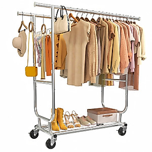 dgedby Clothes Rack Heavy Duty 620LBS For Hanging Clothes, Commercial Garment Rack Heavy Duty,Collapsible ＆ Portable Clothes Rack with Wheels,Rolling Clothing Racks Metal Clothing Rack (CR-H)