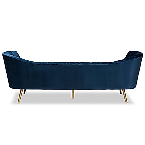 Baxton Studio Kailyn Glam and Luxe Navy Blue Velvet Fabric Upholstered and Gold Finished Sofa