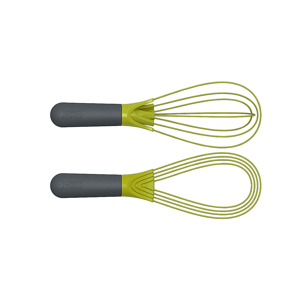 Joseph Joseph Twist Whisk 2-In-1 Collapsible Balloon and Flat Whisk Silicone Coated Steel Wire, Gray/Green