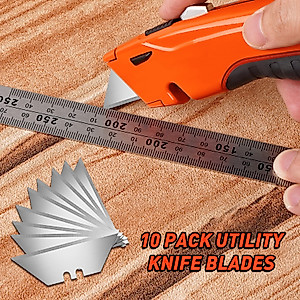DIYSELF 10 Pack Utility Knife Blades, Box Cutter Blades, Utility Blades, Sk5 Steel Blades for Box Cutter, Sturdy Knife Blades for Razor Blades Utility Knife, Sturdy Knife Blades, Utility Razor Blades