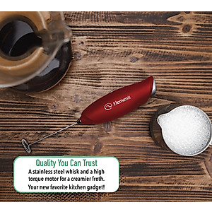 Elementi Hand Frother for Coffee - Matcha Whisk Electric Milk Frother - Hand Frother Mixer - Coffee Whisk Frother - Electric Drink Mixer Handheld - Milk Frother Handheld Stirrer (Turbo Red)