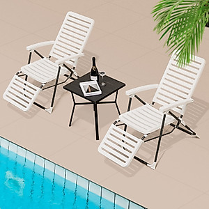 Tangkula Patio Chaise Lounge Chair, Folding Chaise Lounge Outdoor with 7-Position Backrest & Adjustable Footrest, Plastic Pool Lounge Chairs for Outside Backyard Deck Beach Lawn