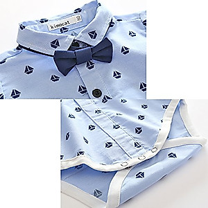 Kimocat Baby Boys Gentleman Bowtie Blue Suits Set Long Sleeve +Vest+Pants (Sky Nature, 0-6month(70#))