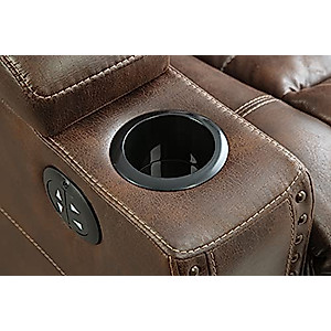 Signature Design by Ashley Owner's Box Faux Leather Power Recliner with Adjustable Headrest, Brown