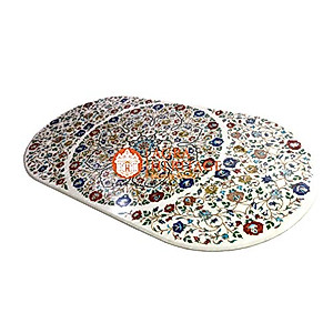 White Marble Big Dining Conference Table Top Multi Inlay Floral Handicraft Art | 72"x36" Inches