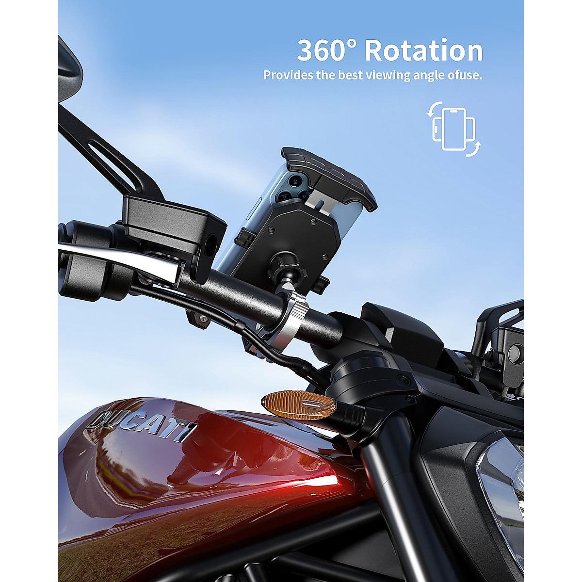 Kewig Motorcycle Phone Mount, Bike Phone Mount with Quick Install Handlebar Clamp, Scooter ATV Motorcycle Cell Phone Holder Cradle with Aluminum Alloy Sturdy Mounting Base, Fit for 4-7" Phones