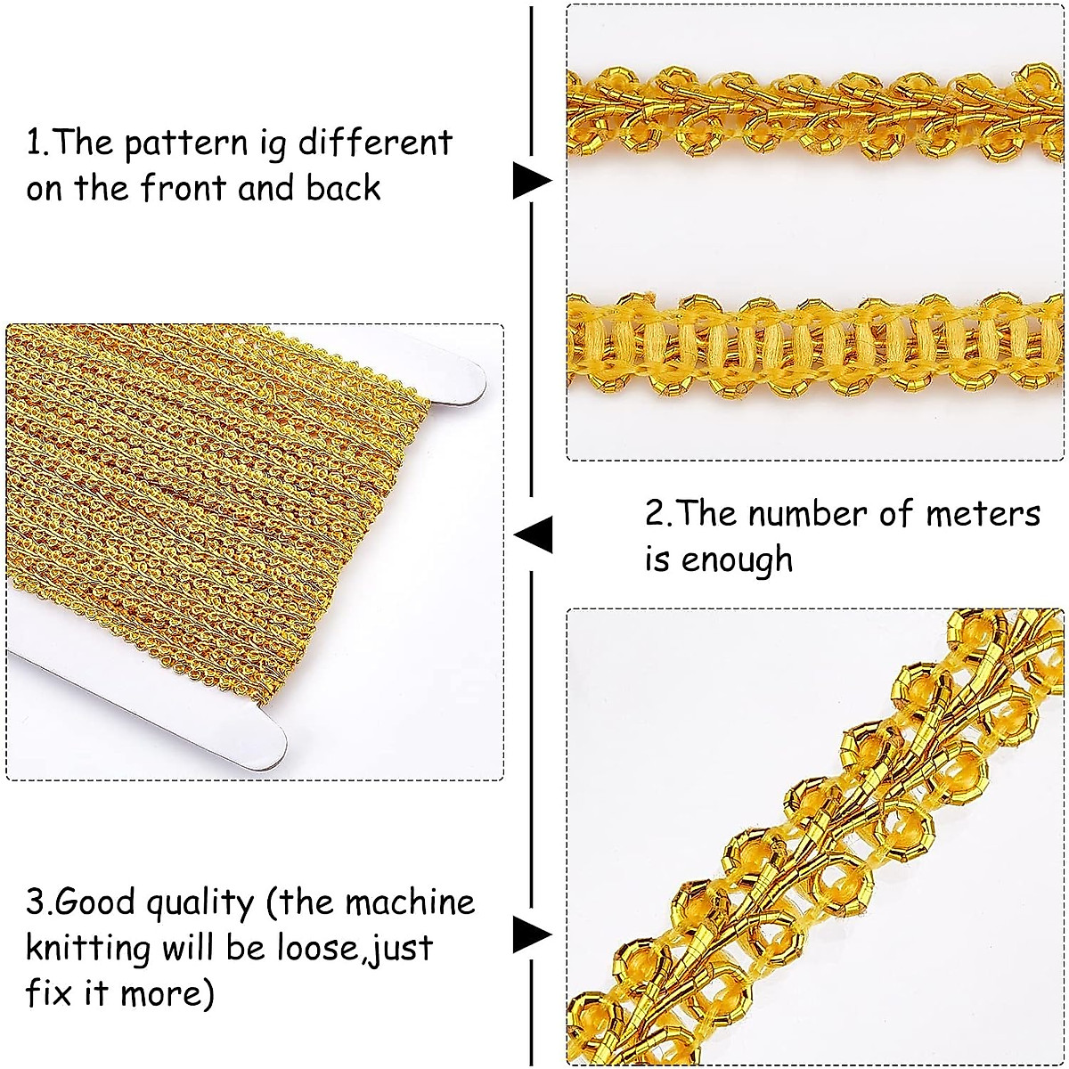 FINGERINSPIRE 14 Yards Metallic Braid Lace Trim, Flower Pattern Gold Centipede Lace Ribbon Decorated Gimp Trim for Wedding Bridal, Costume or Jewelry, Crafts and Sewing 1/4 inch(8mm) x1.3mm