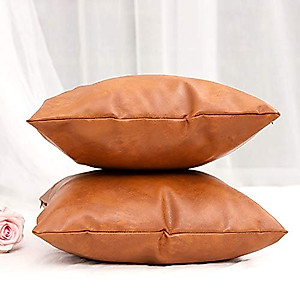 YURICO Faux Leather Throw Pillow Covers，24x24 inch Set of 2 Lumbar queen size pillowcases Modern Light luxury Simplicity Style Decorative Suitable For living room Sofa Bed Bedroom (brown, 24*24Inch)