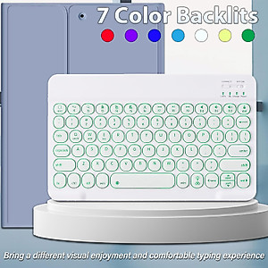 REAL-EAGLE Backlit Keyboard Case for iPad 10th Generation (2022) 10.9 Inch with Screen Protector, 7 Colors Light Wireless Detachable Keyboard with Purple Protective Folio Cover Case