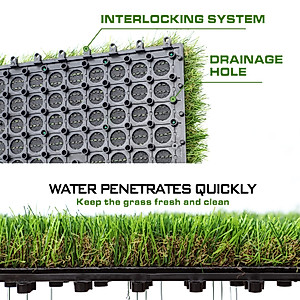 XLX TURF Interlocking 12" x 12" Artificial Grass Turf Tiles 9 Pack, Fake Grass Carpet for Patio, Balcony, Deck, Flooring, Backyard, Indoor Outdoor Lawn Decor, Dogs Area Grass Mat