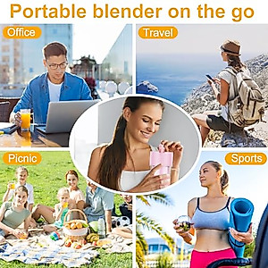 Portable Blender, 340ml Personal Electric Smoothie Blender with 10 Blades 1500mAh USB Rechargeable Mini Blender Cup with Handle Straw Cordless Personal Blender for Kitchen/Travel/Gym (Pink)