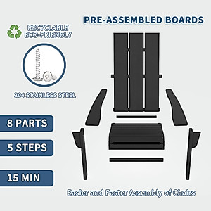 Modern Adirondack Chairs Set of 8, Poly Lumber Patio Chairs, Pre-Assembled Weather Resistant Outdoor Chairs for Pool, Deck, Backyard, Garden, Fire Pit Seating, Black