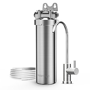 Waterdrop BS08 Under Sink Water Filter, 1 Year Lifetime Stainless Steel Water Filter System, Reduces Chlorine, Lead, Heavy Metals, Bad Taste& Odor (1 Filter & 1 Brushed Nickel Faucet Included)