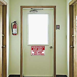 Emergency Exit Only - Security Alarm Will Sound If Door Is Opened Sign, 2 Pack, 10 x 7 inch .40 Rust Free Aluminum, UV Protected, Weather Resistant, Waterproof, Durable Ink, Easy to install