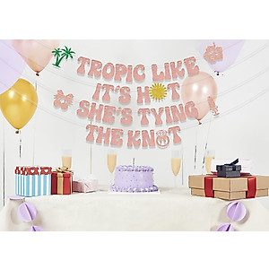 KEWUFD She's Tying The Knot Banner, Bow Theme Bridal Shower/Engagement/Wedding Party Decorations, Summer Themed Beach and Pool Bachelorette Party Decoration Supplies Rose Gold Glitter