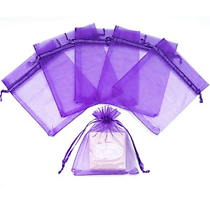 Bskifnn 100pcs Organza Bags Satin Drawstring Organza Pouch Mother's Day Valentine's Day Halloween Candy Bags Wedding Party Favor Gift Bag Jewelry Bags 3.54''x4.33''(9x11cm) (Purple)