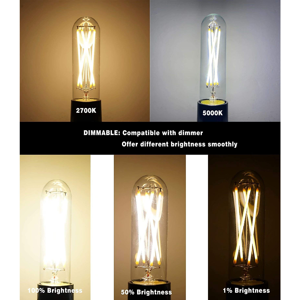 Yaoten T10(T30) E26 TDimmable Led Edison Bulb, Tubular Vintage, Equal 25 Watt Incandescent Bulb, 2W Warm White 2700K for Chandeliers, Ceiling Fan, Wall scones, Pendant, 3 Pack