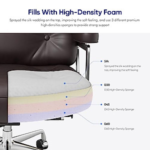 Rimdoc Padded Mid Back Office Chair with Armrest Big Desk Chair 350 Pounds Capacity, High Adjustable, Tilt and Forth, Heavy Duty Aluminum Alloy Frame, Lumbar Support, Genuine Leather, Brown