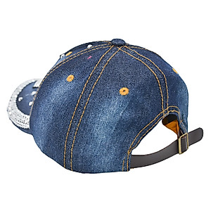 Popfizzy Cross Hat, Rhinestone Hats for Women, Bling Bling Bedazzled Baseball Caps, Distressed Denim Hat, Bejeweled Hats