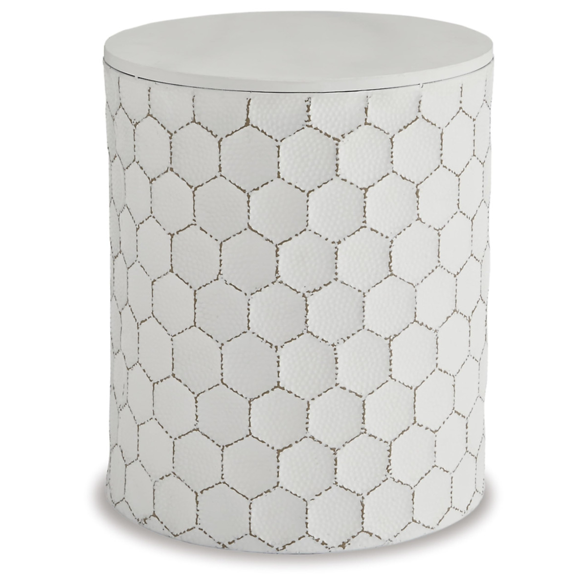 Signature Design by Ashley Polly Geometric Honeycomb Indoor Outdoor Accent Stool or Table, White