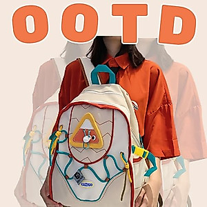 Kawaii Backpack Aesthetic Backpack Backpacks with Cute Pendant, Adorable Shoulder Bag (Khaki)