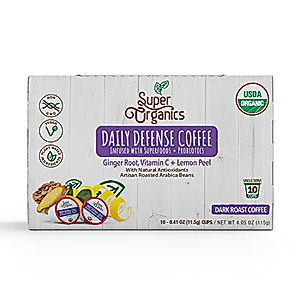 Super Organics Daily Defense Coffee (Organic) with Superfoods and Probiotics (Keurig K-Cup Compatible) 10ct Single Serve Cups