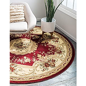 Unique Loom Versailles Collection Traditional Classic Floral Motif Area Rug (8' 0 x 8' 0 Round, Burgundy/ Ivory)