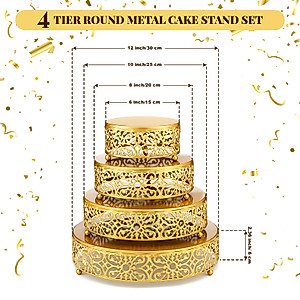 Lallisa 4 Tier Wedding Cake Stand Gold Cake Stands Set 6'' 8" 10" 12" Round Metal Dessert Display Cupcake Holder for Wedding Birthday Baby Shower Graduation Celebration Tea Party Decoration