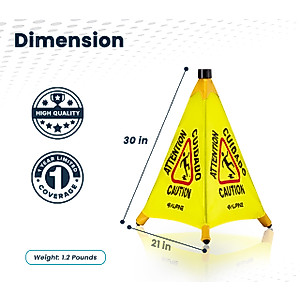 Alpine Caution Wet Floor Sign - Pop Up Slippery When Wet Sign, Wall Mounted Foldable Bilingual Yellow Safety Warning Caution Cone For Commercial & Office Use (30 Inches)