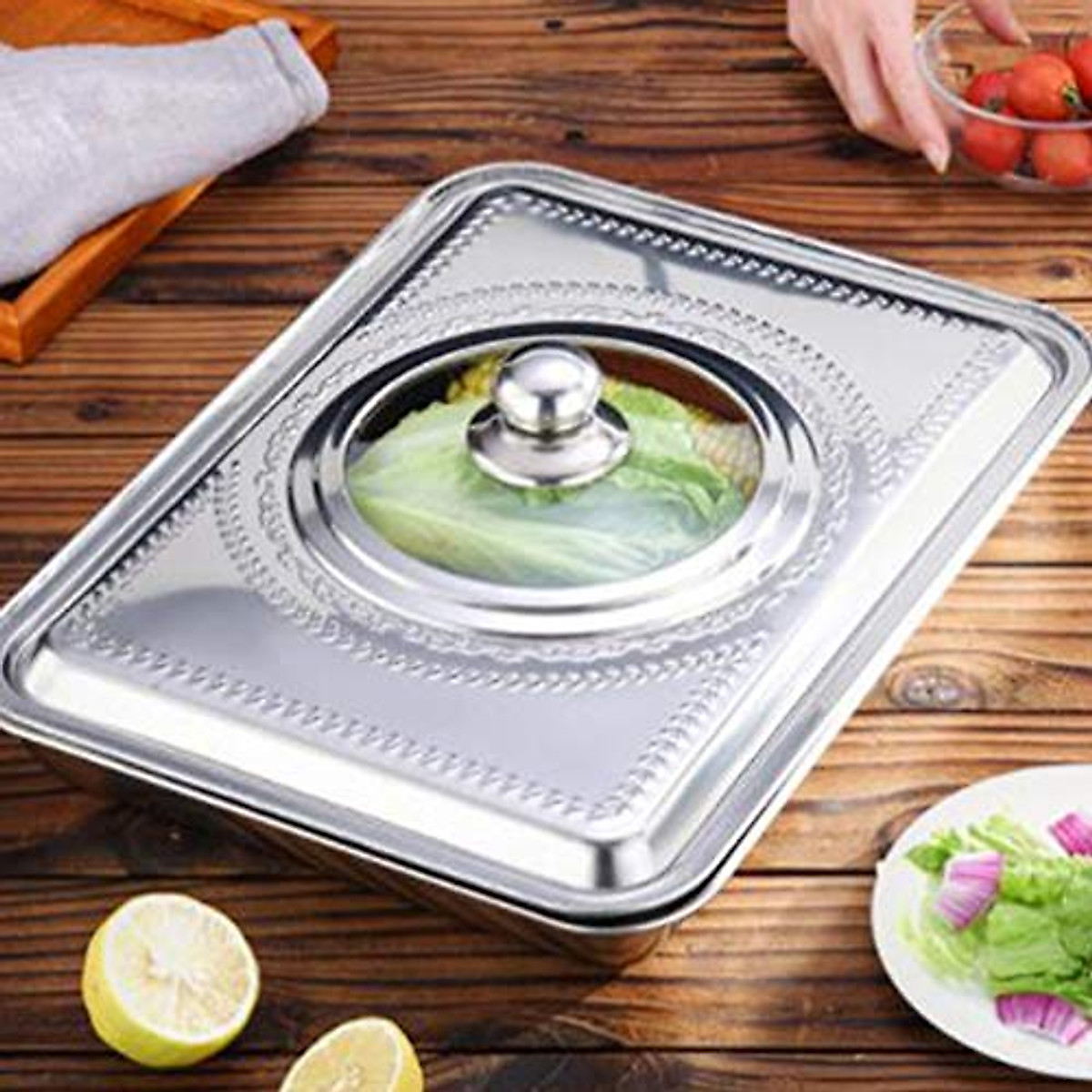 Cabilock Glass Dishes Griddle Cover Stainless Steel Pan Cover Lid for Chafing Dishes and Steam Table Pans Pan Lids for Food Warmer Buffet Serving Chafing Dishes with Window S Griddle Cover Metal Tray