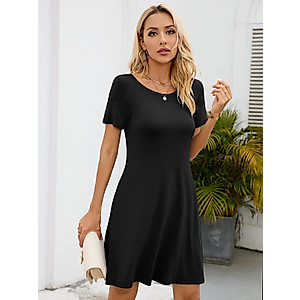 KORSIS Summer Dresses for Women Black Large Casual T Shirt Dresses Short Sleeve Swing Flowy Ladies Funeral Beach Vacation Sundress with Pockets