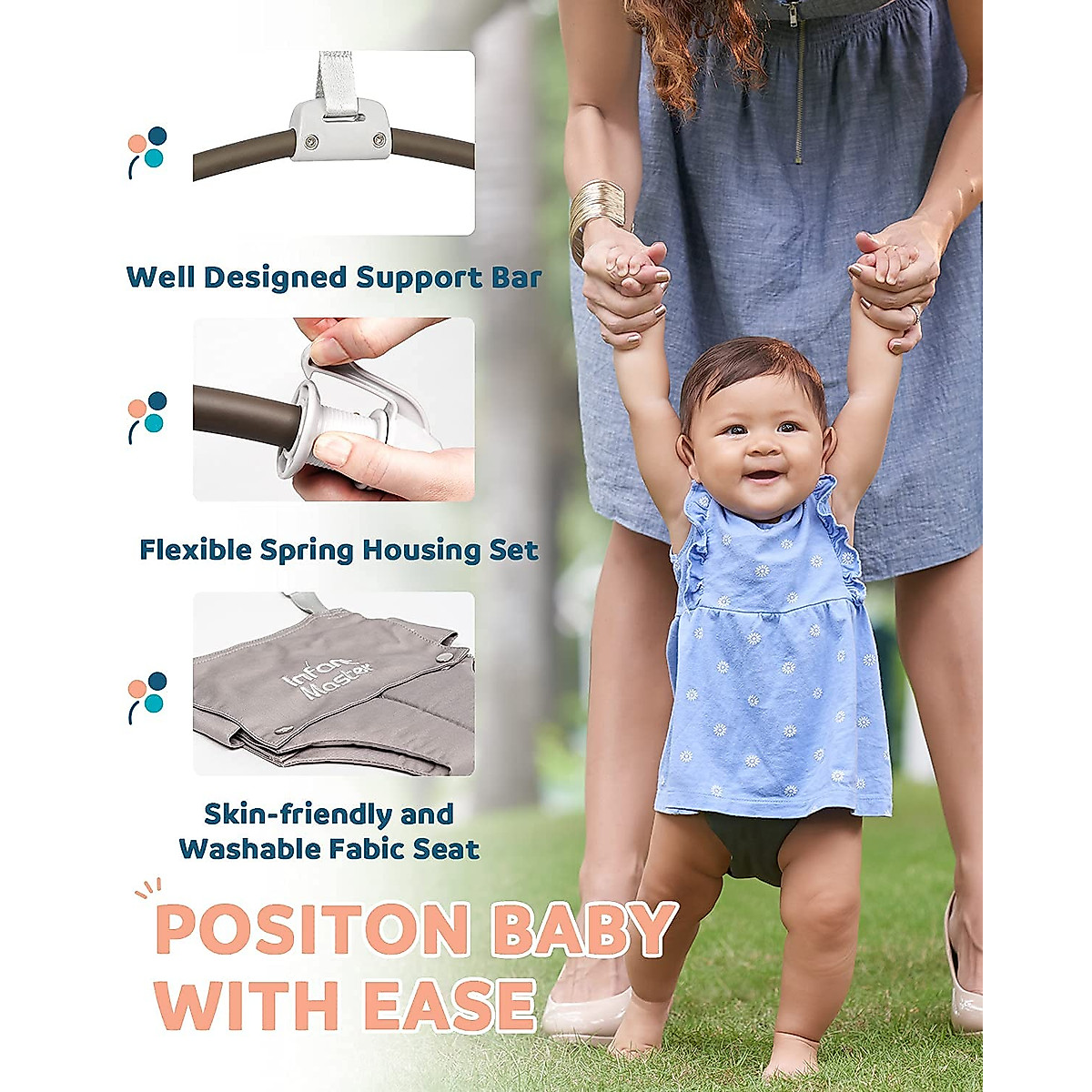 Infant Master Baby Doorway Jumpers, Sturdy Johnny Jumper w/Adjustable 10.8"-23.6" inches Strap, Soft Baby Johnny Bouncer w/Seat Bag, Ideal Gift for Infant, Portable and Easy to Use, Grey