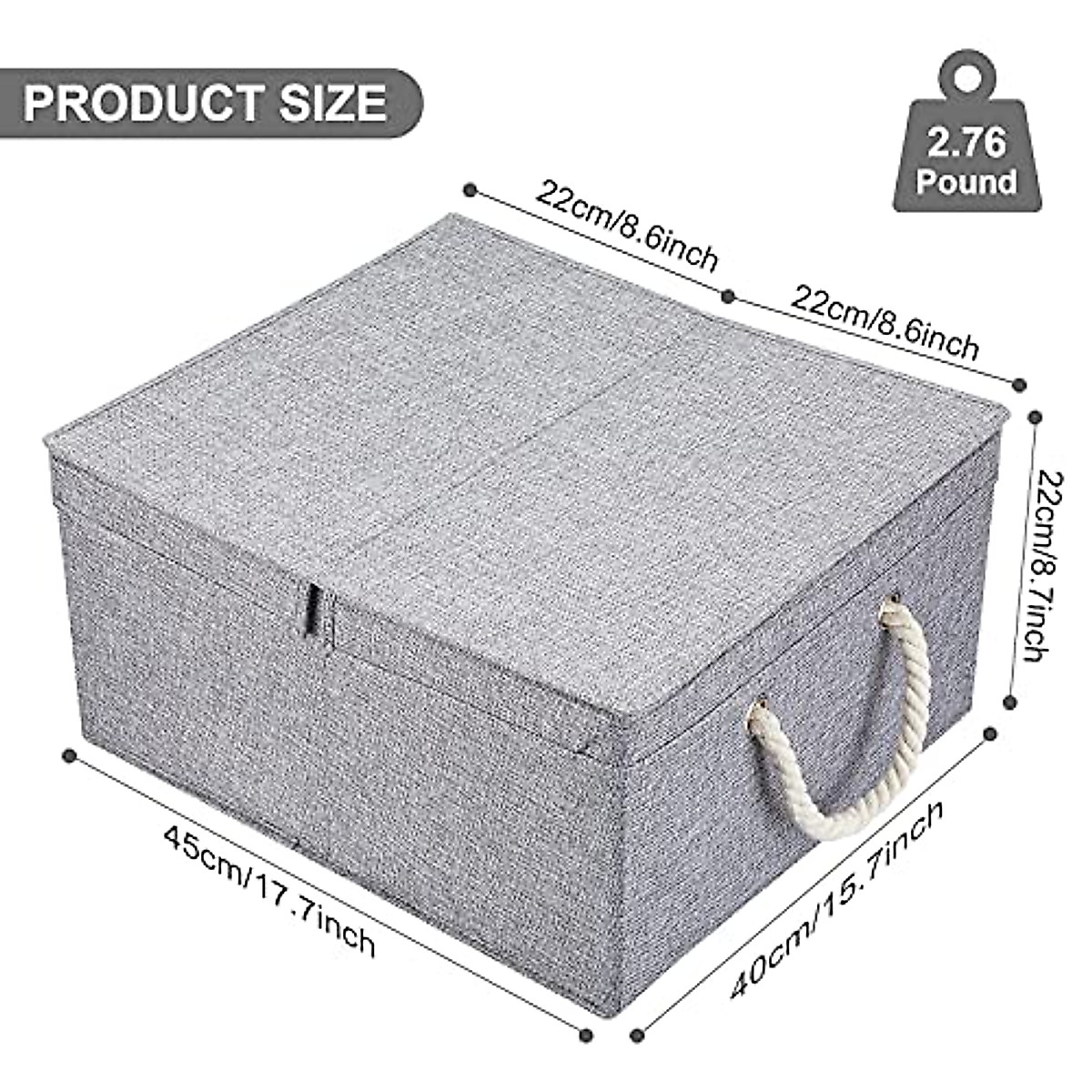 MEIMART Foldable Storage Box With Double Open Lid, Collapsible Linen Fabric Clothing Storage Bin Organizer Container Basket With Cotton Rope Handles (2)
