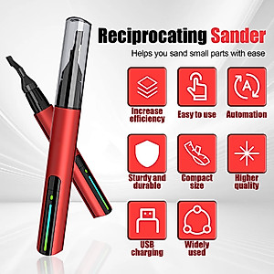 Reciprocating Sander,USB Quick Charging Electric Sanding Pen,Mini Pen Sander With 8pcs Sanding Head