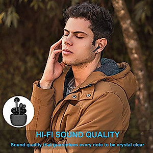 Wireless Earbuds Bluetooth 5.0 Headphones Touch Control in-Ear Wireless Earphones with Charging Case Microphone Noise Cancelling Deep Bass Waterproof Headset for Android iOS iPhone Samsung Black