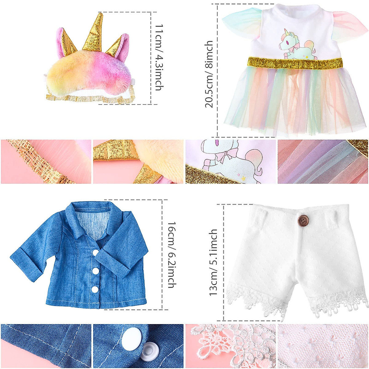 Set of 2 Unicorn Skirt Teddy Bear Clothes Outfit Fits Most 14" - 18" Bear Plush Stuffed Animal Outfit Build a Bear Doll Clothes and Make Your Own Stuffed Animals(Unicorn Style, Fit 14"-18")