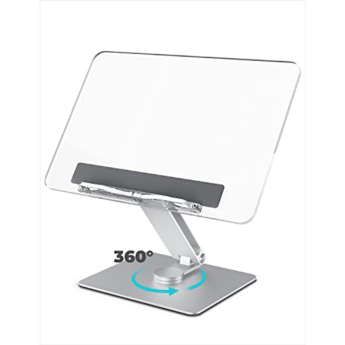 viozon Acrylic Book Stand for Reading,Cookbook Holder, Adjustable Height&Angle, 360° Rotating Base, Aluminum, Foldable & Portable, for Office, Kitchen, School Textbook, Recipe, Magazine,Tablet,Laptop