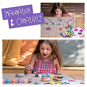 Kipipol Rock Painting Kit for Kids - DIY Arts and Crafts kit for Girls, Boys Ages 3, 4, 5, 6-12 - Kid Rock Art w/10 Rocks for Painting, 12 Acrylic Paints, 2 Brushes, 15 Googly Eyes, 2 Transfer Sheets