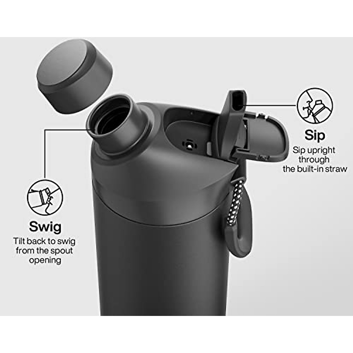 ENCOOL Insulated Stainless Steel Water Bottle with Straw and Spout Lid, Leak Proof, Cupholder Friendly, Double wall, for Sports, Gym, Travel (24oz, Midnight)