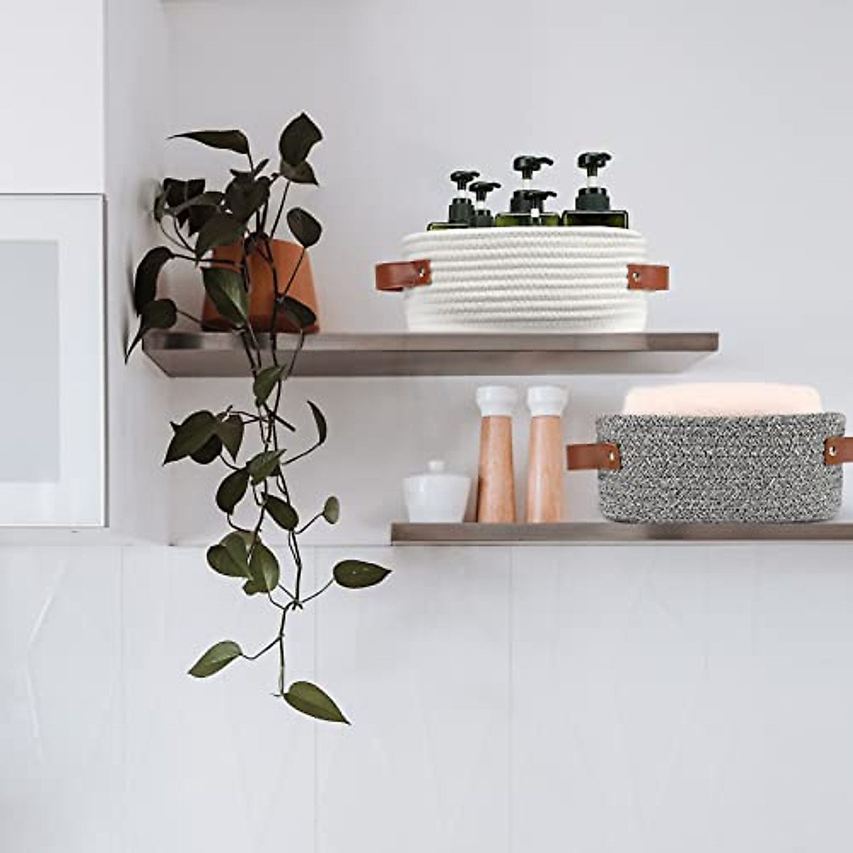 ABenkle Small Woven Basket, Mini Cotton Rope Storage Basket, Tiny White Basket, Shelf Basket, Oval Decorative Toy Dog Cat Basket for Nursery, Kids Room, Empty Gift Basket Baby Basket, 10" x 6" x 4" XS