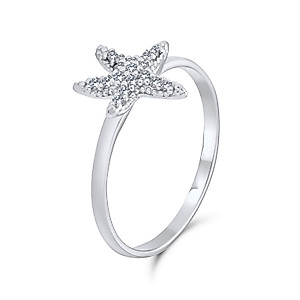 Tiny Pave Cubic Zirconia CZ Nautical Tropical Beach Starfish Ring For Teen For Women .925 Sterling Silver