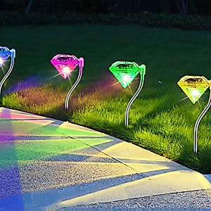 4 Pack LED Solar Lights, Outdoor Decorations 7-Color Changing LED Diamond Solar Light, Stainless Steel Stake Pathway Lights for Garden Path Walkway Patio Lawn Yard Christmas Halloween Decorations