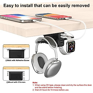 PC Gaming Headphone Headset Holder Hanger Hook Stand, HORUMP Dual Headphone Stand Under Desk with 5 Ports USB Charging Station, Suitable for Gamer Earphone Accessories as Boyfriend, Son, Husband Gifts